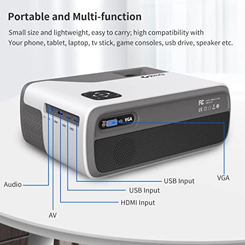 Portable WiFi Projector 4K with Bilateral Bluetooth for Phone,7000LM Native 1080P Home Theater Projector,Smart Outdoor Movie Projector with Android 9.0/Zoom/Auto Flip for Fire Stick,PS5,DVD,Laptop,PC