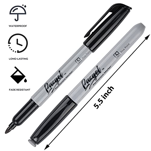 LAZGOL Permanent Markers Bulk, 32 Pack Black Permanent Marker Set, Fine Tip, Waterproof Markers, Premium Smear Proof Pens, Waterproof, Quick Drying, Office Supplies for School, Office, Home