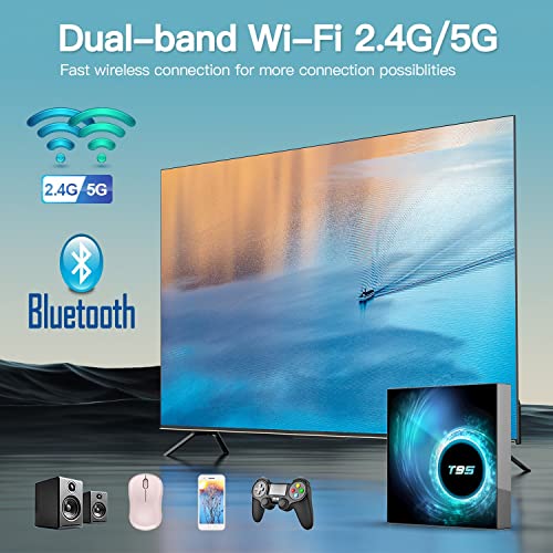 T95 Android TV Box Android 10.0 TV Box 2022 4GB RAM 32GB ROM Smart TV Box 4K Android Box H616 Quad-core with 2.4G 5G Wi-Fi 6K H.265 HDR Bluetooth 3D USB Ethernet TV Box Android