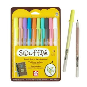 sakura 3d soufflé pen – 3-d pen for lettering, drawing, line borders, ornaments, & more – opaque white and pastel ink colors – 10 pack