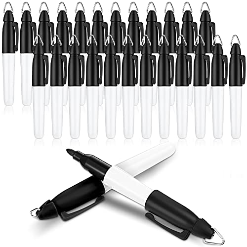 24 Pieces Mini Permanent Markers with Golf Keychain Clips for Nurses Badge Medium Point Ink Pens for Office School Nurses Supplies Outdoor Activities (Black)