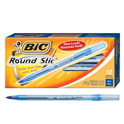 BIC Round Stic Xtra Life Ballpoint Pen, Medium Point (1.0mm), Blue, 12-Count