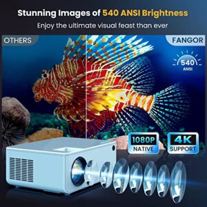 FANGOR 5G WiFi Bluetooth Projector - 540 ANSI Native 1080P HD Outdoor Movie Projector 4K Support, Portable Home Theater Video Projector with Zoom & HiFi Speaker, Compatible with TV Stick/Phone/PC/USB