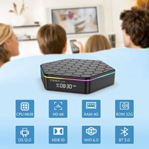 Android 12.0 TV Box, T95Z Plus Android TV Box Allwinner H618 Quadcore 4GB RAM 32GB ROM Support 6K 3D 1080P 2.4/5.0GHz WiFi BT5.0 10/100M Ethernet HDMI 2.0 H.265 Smart TV Box