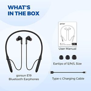 gorsun E19 Bluetooth Headphones Neckband, Wireless in-Ear Sport Headphones, 15H Play Time, Foldable and Lightweight, IPX5 Waterproof, Bluetooth 5.1