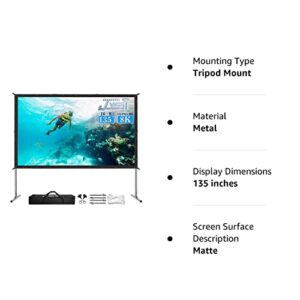 Projector Screen and Stand,JWSIT 135 inch Outdoor Movie Screen-Upgraded 3 Layers PVC 16:9 Outdoor Projector Screen,Portable Video Projection Screen with Carrying Bag for Home Theater Backyard