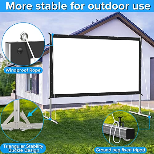 Projector Screen and Stand,JWSIT 135 inch Outdoor Movie Screen-Upgraded 3 Layers PVC 16:9 Outdoor Projector Screen,Portable Video Projection Screen with Carrying Bag for Home Theater Backyard