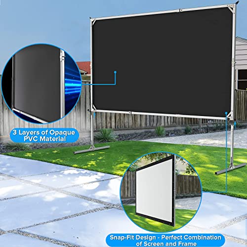 Projector Screen and Stand,JWSIT 135 inch Outdoor Movie Screen-Upgraded 3 Layers PVC 16:9 Outdoor Projector Screen,Portable Video Projection Screen with Carrying Bag for Home Theater Backyard