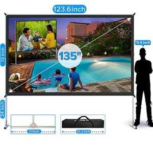 Projector Screen and Stand,JWSIT 135 inch Outdoor Movie Screen-Upgraded 3 Layers PVC 16:9 Outdoor Projector Screen,Portable Video Projection Screen with Carrying Bag for Home Theater Backyard