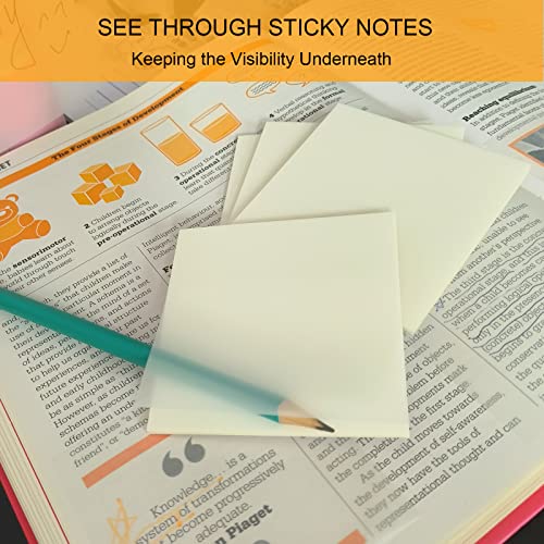 400 Sheets Kaseamu Transparent Sticky Notes 3x3 Inch, 8 Packs of Clear Sticky Notes, Waterproof Translucent Sticky Notes, Aesthetic Sticky Notes for Annotation Supplies, Office & School Supplies