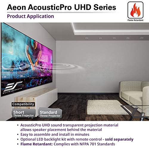 Elite Screens Aeon AcousticPro UHD 180-INCH Diag. 16:9, 4K Home Theater Fixed Frame Edge Free Projection Sound Transparent Perforated Weave Projection Screen, AR180H2-AUHD