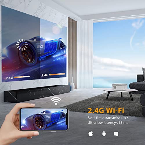 Mini Projector with WiFi - 100" Screen Included, 7500LUX Brightness, Full HD 1080P Resolution Supported and Compatibility with Roku Stick, Android, and iPhone