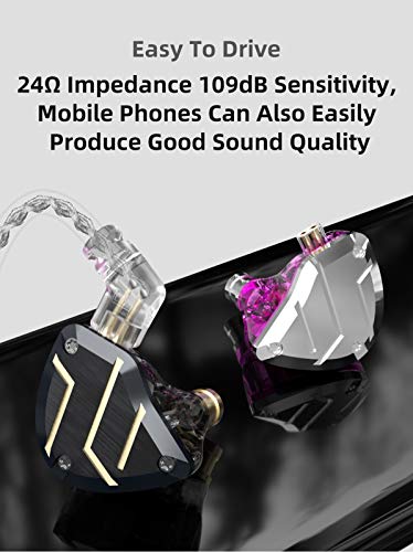 CCA C10 Pro in-Ear Earphone, HiFi Stereo in-Ear Monitor High Resolution Earbud Headphone, 4BA+1DD Five Driver in-Ear Earphones with C Pin Detachable Cable (No Mic, Purple)