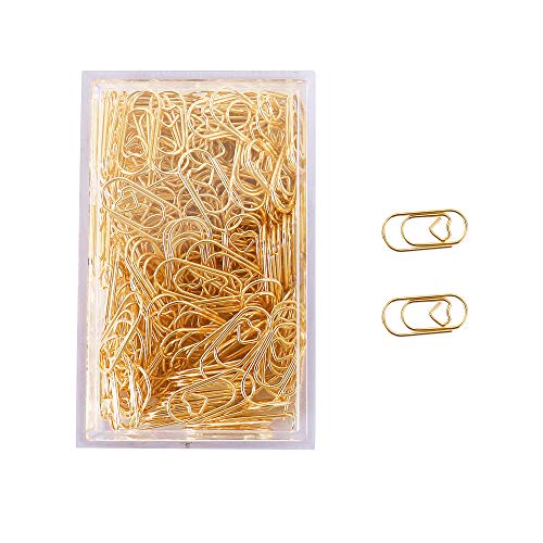 200 Pcs Small Gold Paper Clips Love Heart Shaped Paperclips Stainless Steel in Tinplate Paper Clips Holder for Office School Home Desk Organizers