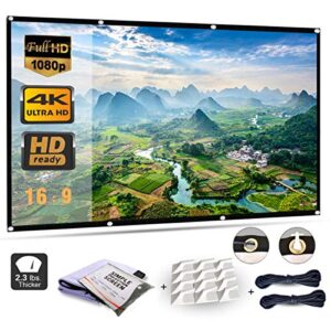 projection screen, 4k projector screen 120 inch, 16×9 hd 3d tv projector screen outdoor movie screen portable projector screen foldable projection screen (120″)