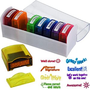 bertiveny teacher stamps for grading classroom，parent signature self-inking teacher stamp set school supplies stamps for homework reward with 8 pcs teacher supplies for classroom elementary(rainbow)