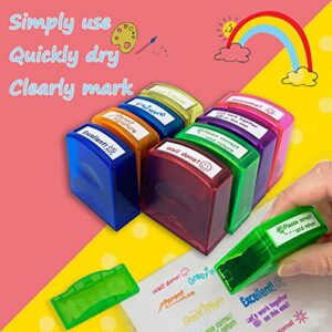 Bertiveny Teacher Stamps for Grading Classroom，Parent Signature Self-Inking Teacher Stamp Set School Supplies Stamps for Homework Reward with 8 pcs Teacher Supplies for Classroom Elementary(Rainbow)