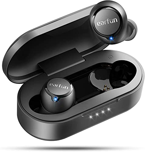 EarFun® Free Wireless Earbuds, Call Noise Reduction, Bluetooth 5.0 True Wireless Earbuds, Sweatshield™ IPX7 Waterproof Bluetooth Headphone, Deep Bass, 30Hrs