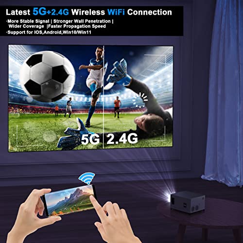 5G WiFi Bluetooth Projector 4k, 600 ANSI Lumens, Native 1080P Full HD, Outdoor Movie, Home Theater Video Projector with 4P/4D Keystone Correction, 50% Zoom, Salange Portable Projector with Carry Bag