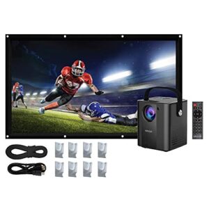 minolta mn674 1920x1080p full hd portable projector bundle pack with 100 inch screen, remote control, mounting accessories, hdmi, usb/micro-sd, and av inputs, headphone/line output