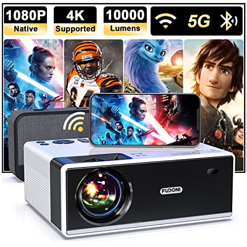 FUDONI Projector with WiFi and Bluetooth 4K Support Native 1080P, 350 ANSI High Lumen Portable Outdoor Movie Projector, Video Home Theater Projector with Speaker for HDMI/USB/PC/iOS & Android Phone