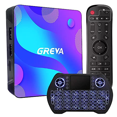 GREVA Android TV Box 11 - Smart TV Box 2GB 16GB Dual Band WiFi, Support 4K HDR Smart Streaming Player with Keyboard, BT 4.1, H.265 Set Top Box