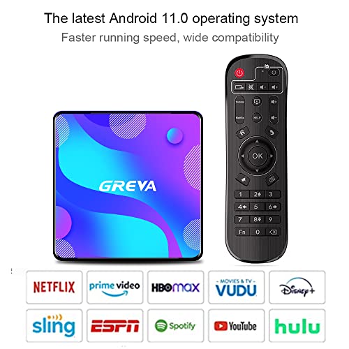 GREVA Android TV Box 11 - Smart TV Box 2GB 16GB Dual Band WiFi, Support 4K HDR Smart Streaming Player with Keyboard, BT 4.1, H.265 Set Top Box