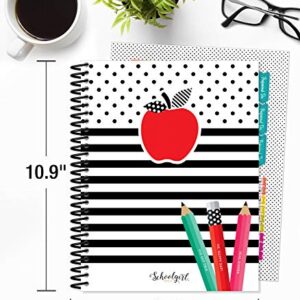 Schoolgirl Style Black, White & Stylish Brights Teacher Planner, 8" x 11" Undated Daily Planner, Weekly Planner, Monthly Planner With Planner Stickers for Classroom Organization & Teacher Organization