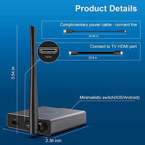 BXH Wireless HDMI Display Adapter dongle,No Setup,No Need Any APP, Support Airplay Mirroring for iOS and Mac System,Used for iPhone Mac iOS Android Casting/Mirroring to TV/Projector/Monitor