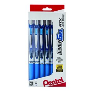 pentel® energel™ rtx retractable liquid gel pens, medium point, 0.7 mm, 54% recycled, blue barrel, blue ink, pack of 12