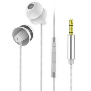 Non Radiation Sleep Earphones, 3 Meters Extended Long in Ear Wired Headphones Noise Cancelling HD Calls One Button Microphone Line Control Headset 3.5mm Jack for Mobile Phones White