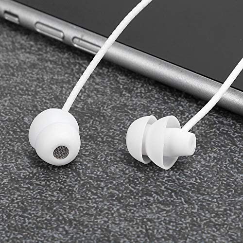 Non Radiation Sleep Earphones, 3 Meters Extended Long in Ear Wired Headphones Noise Cancelling HD Calls One Button Microphone Line Control Headset 3.5mm Jack for Mobile Phones White