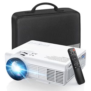 anpiu mini projector 2022 upgraded portable video projector, 55,000 hours multi-media home theater movie projector compatible with full hd 1080p hdmi, usb, av, laptop, smartphone