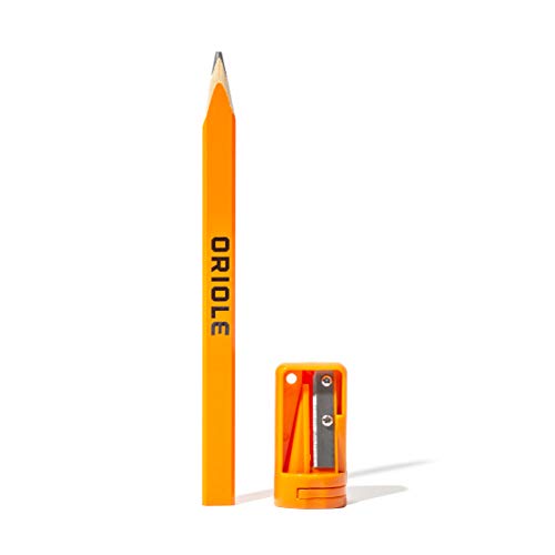 Orange Carpenter Pencil Set - Includes 15 Flat Construction Pencils with Printed Ruler, 1 Carpenter Pencil Sharpener & 1 Clear Storage Container - Smoothly Write on Wood, Concrete & Stone - Pencil Kit