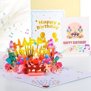 Vocavi Musical Birthday Pop-Up Card with Light & Blowable Candle, 3D Funny Birthday Card with Song 'HAPPY', Applause Cheers Sound Effect, Birthday Gift Greeting Cards for Kids Men and Women