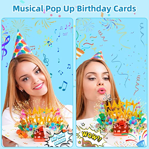 Vocavi Musical Birthday Pop-Up Card with Light & Blowable Candle, 3D Funny Birthday Card with Song 'HAPPY', Applause Cheers Sound Effect, Birthday Gift Greeting Cards for Kids Men and Women