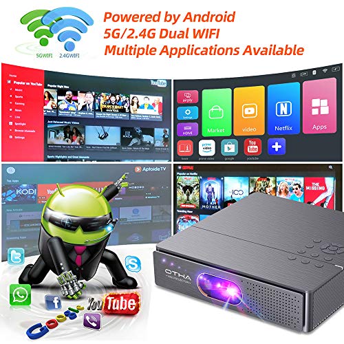 Mini Projector,400 ANSI Lumen,1080P HD Video DLP Portable Projector with Android , Wi-Fi, Wireless and Wired Screen Sharing.Dual 3W Speaker,Max to 300 Inch Picture,No Built-in Battery