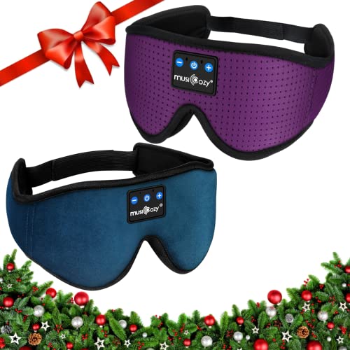 MUSICOZY Sleep Headphones Bluetooth 5.2 Headband Sleeping Headphones Sleep Mask, Wireless Music Eye Mask Sleep Earbuds for Side Sleeper Men Women Cool Tech Gadget Unique Gift Office Travel, Pack of 2