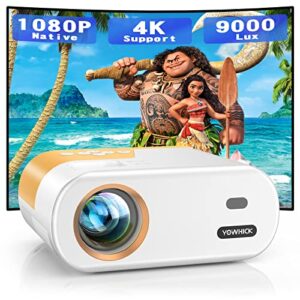 mini projector, native 1080p 9000lm portable outdoor projector, yowhick movie projector 4k supported, video projector with hdmi, usb, av and aux ports for laptop, tv stick, ps5, switch, smartphone