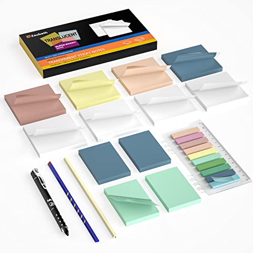 ZAUBETH Transparent Sticky Notes Pads - 800 Pcs Waterproof Self-Adhesive Pad,Translucent Sticky Notes Suitable for Reading、Studying、 Home、Office、School，Sticks Securely，Removes Cleanly (3"x3")