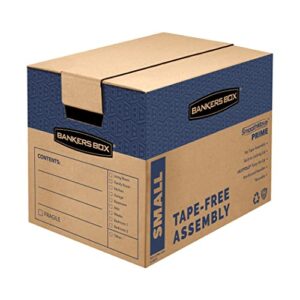 bankers box smoothmove prime moving boxes, tape-free, fastfold easy assembly, handles, reusable, small, 12 x 12 x 16 inches, 10 pack (0062716)