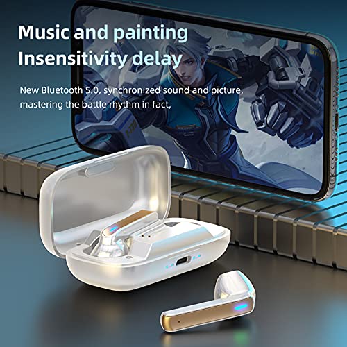 STKTON Wireless Earbuds Bluetooth 5.0 in-Ear Headphones with Charging Box, subwoofer with TWS Stereo Headphones, Water-Proof,Clear Calls, Suitable for Game&Trip&Sports (White)