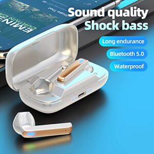 STKTON Wireless Earbuds Bluetooth 5.0 in-Ear Headphones with Charging Box, subwoofer with TWS Stereo Headphones, Water-Proof,Clear Calls, Suitable for Game&Trip&Sports (White)