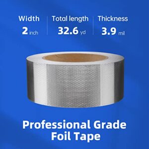 NEZUIBAN Aluminum Foil Tape,2Inch by98Feet(32.6yards) 3.9Mil Insulation Heat Resistant Tape Perfect for HVAC, Dryer Vents,Sealing & Patching Hot & Cold Air Ducts