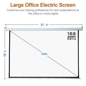 Auto Motorized Projector Screen 100 inch 16:9 HD Diagonal with Remote Control, Wall/Ceiling Mounted Electric Movie Screen Wrinkle-Free, Great for Home Office Theater TV Usage