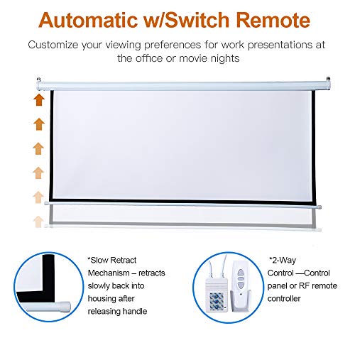 Auto Motorized Projector Screen 100 inch 16:9 HD Diagonal with Remote Control, Wall/Ceiling Mounted Electric Movie Screen Wrinkle-Free, Great for Home Office Theater TV Usage