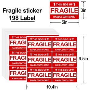 3x5 Inch Fragile Stickers for Shipping, 198 Pcs Fragile Stickers, Strong Adhesive Fragile Labels, Handle with Care Stickers for Shipping, Fragile Stickers for Moving