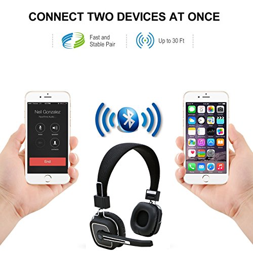 Trucker Bluetooth Headset Wireless with Noise canceling Microphone, On-Ear Wireless Headphones with Mic for iOS & Android Mobile Phone, Skype, Truck Driver,Call Center,Voip