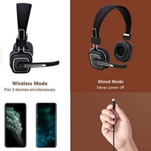 Trucker Bluetooth Headset Wireless with Noise canceling Microphone, On-Ear Wireless Headphones with Mic for iOS & Android Mobile Phone, Skype, Truck Driver,Call Center,Voip