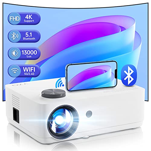 Projector with WiFi and Bluetooth, Mini Projector 5G WiFi Native 1080P 500 ANSI 13000L 4K Support, YZQ Outdoor Projector Max 300'' Screen for Home Teather, Gaming and iOS and Android Phones, TV Stick